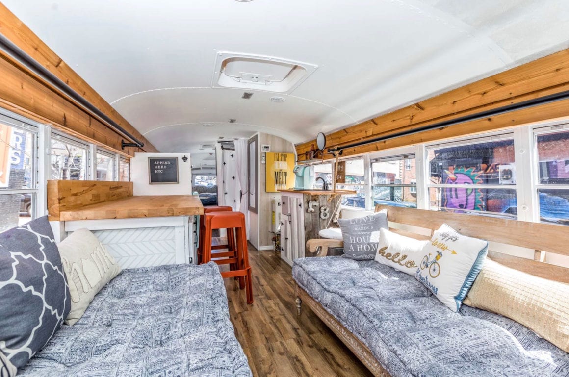 Old-skoolie: A formerly-yellow school bus turned tiny home hosts wine ...