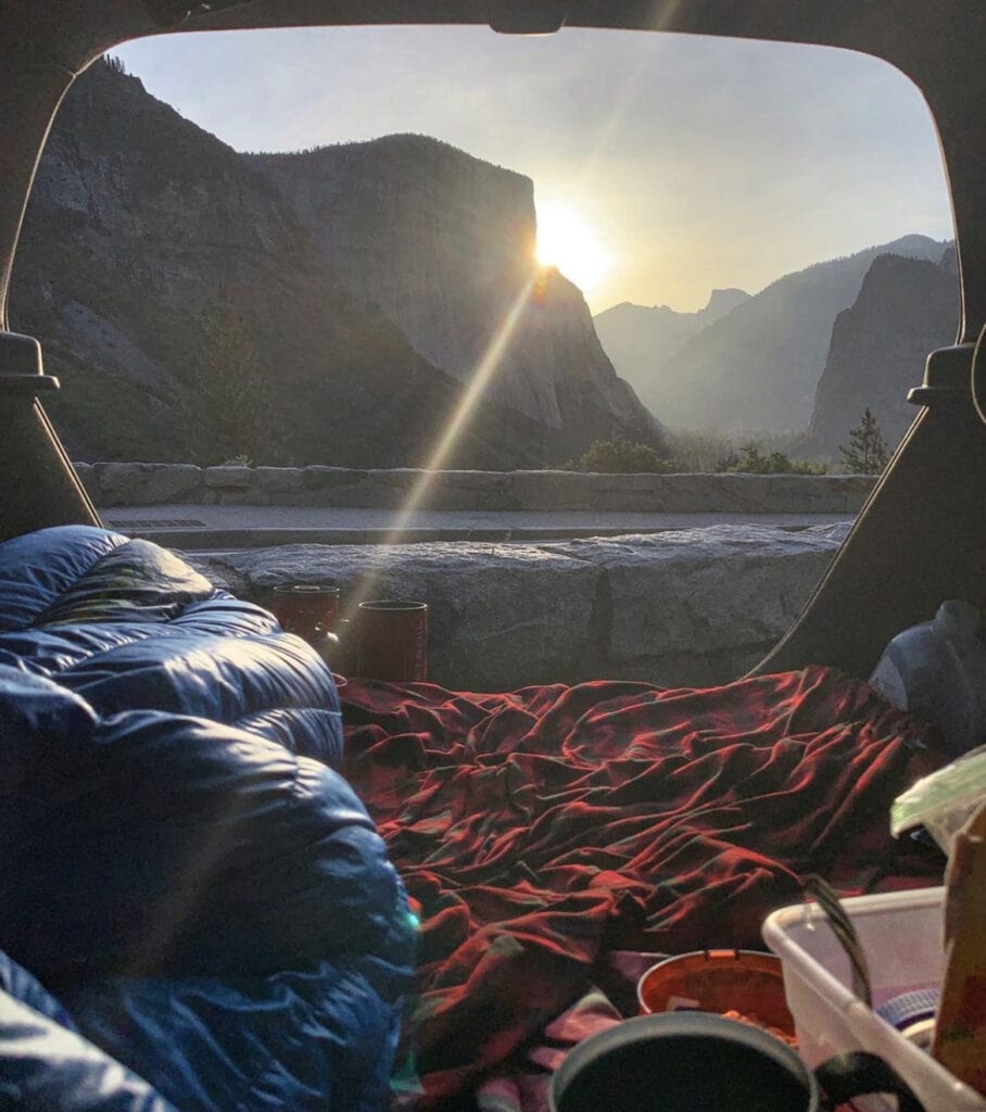 Honda Fit car camping setup for road trips and sleeping